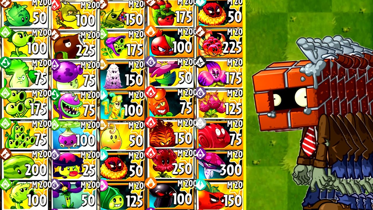 Brickhead Zombie vs 50 random plants max level? Pvz2 custom gameplay ...