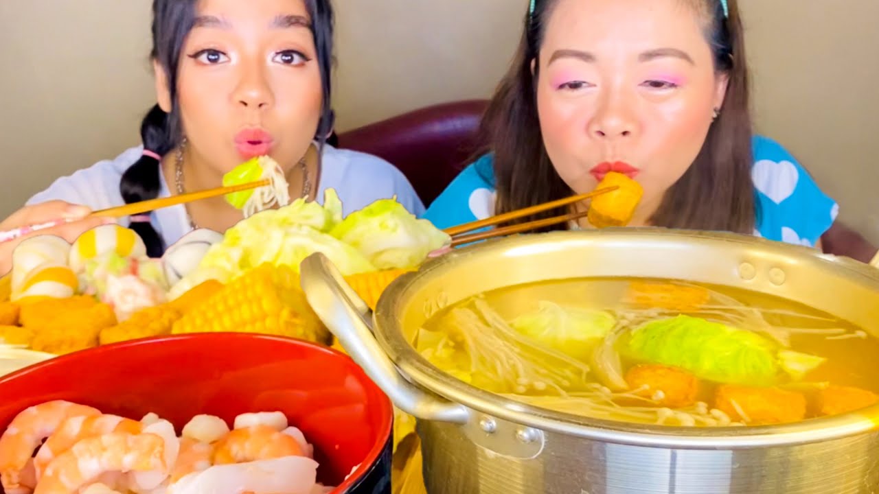 SHABU-SHABU MUKBANG | HOTPOT | shrimp, squid, scallops, udon - YouTube