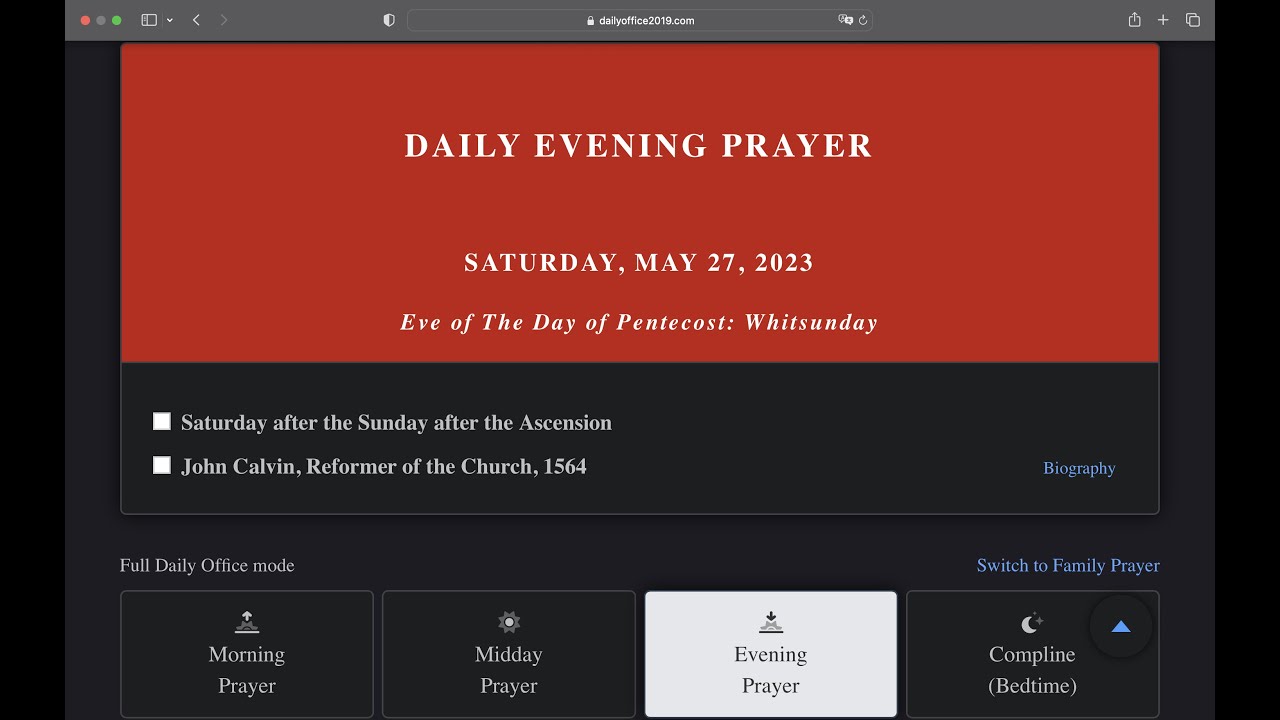 The Daily Office | Evening Prayer Sat 27 May 2023 from the BCP 2019 ...