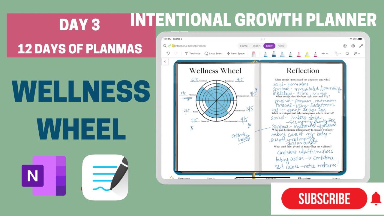 Wellness Wheel - OneNote, GoodNotes Digital Planner, Day 3 of Planmas ...