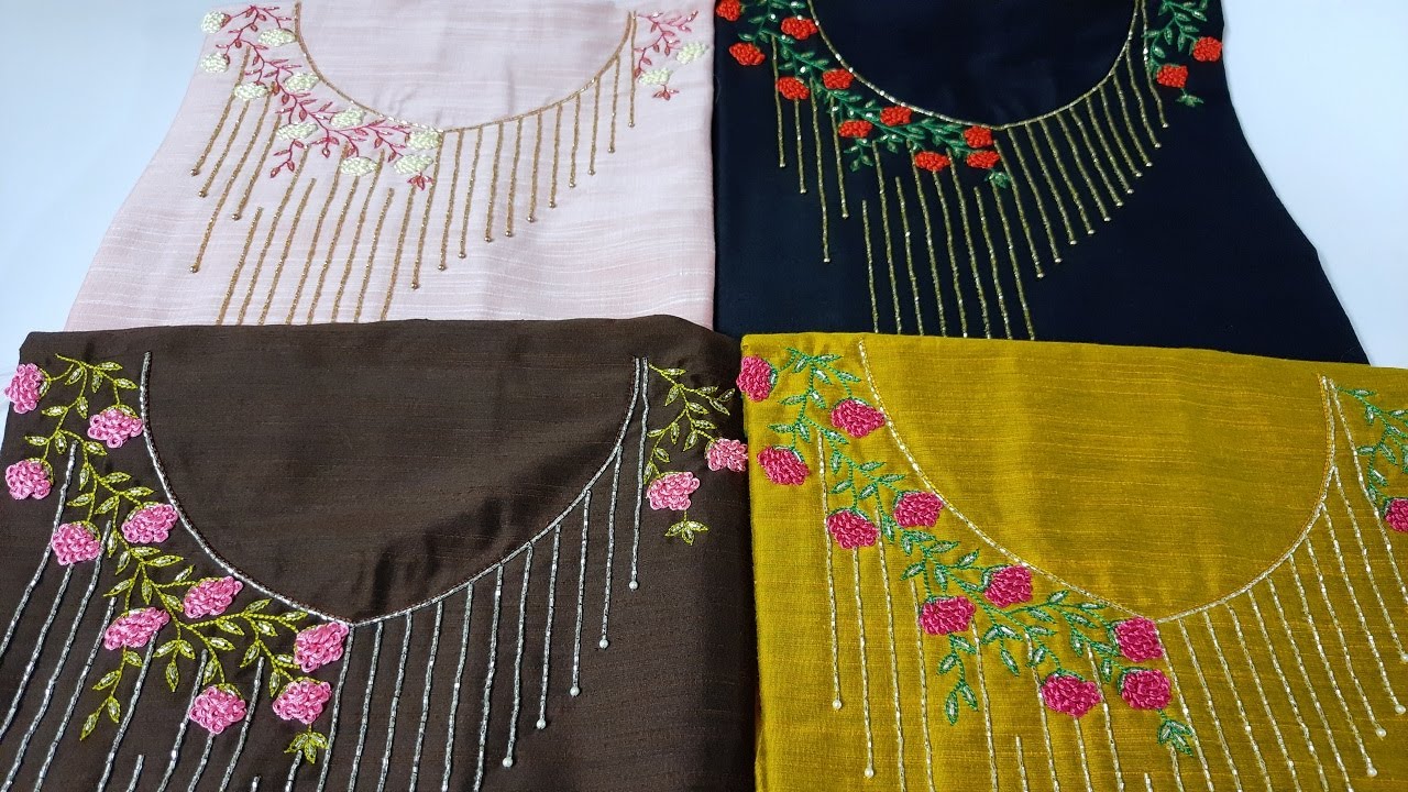 Latest Trendy Hand Embroidery Kurti Design: 4 Colour Combination ...