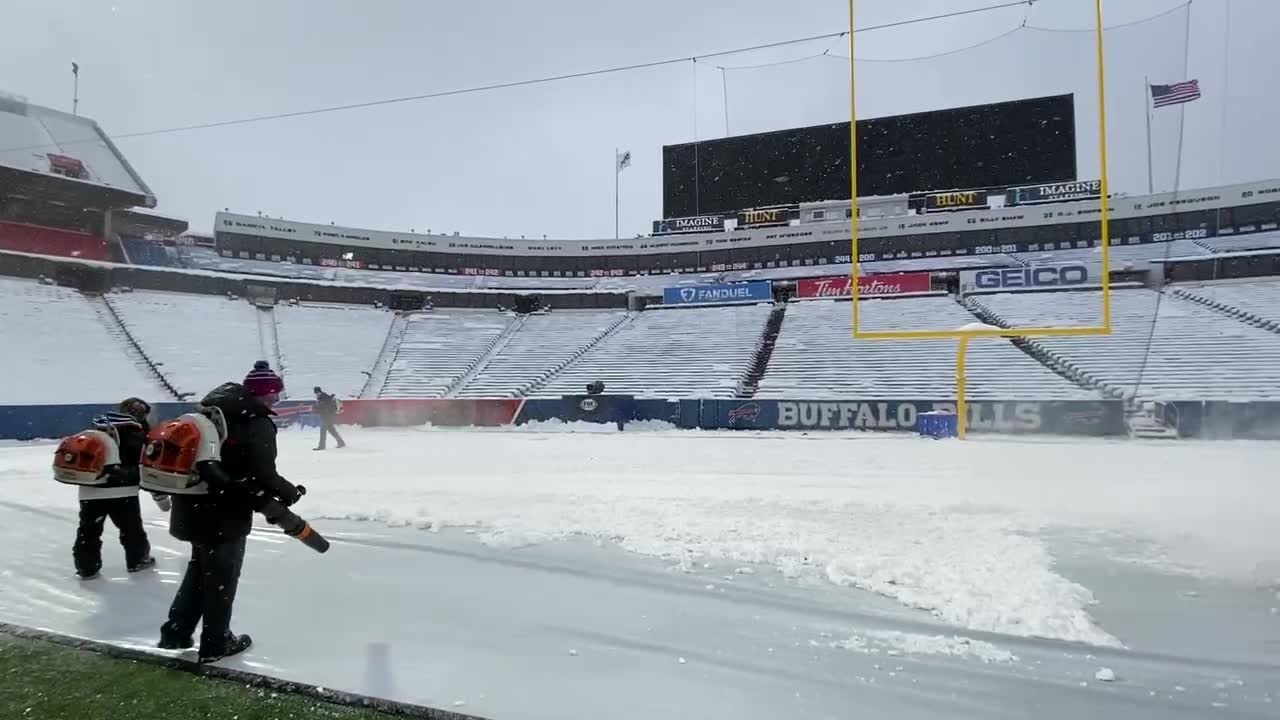 Snow removal at Highmark Stadium prior to the Bills vs. Dolphins - YouTube