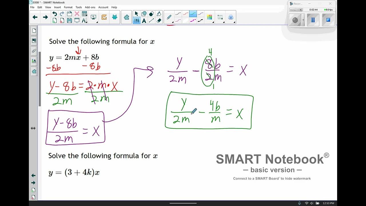 0308 Given a formula solve for a variable - YouTube