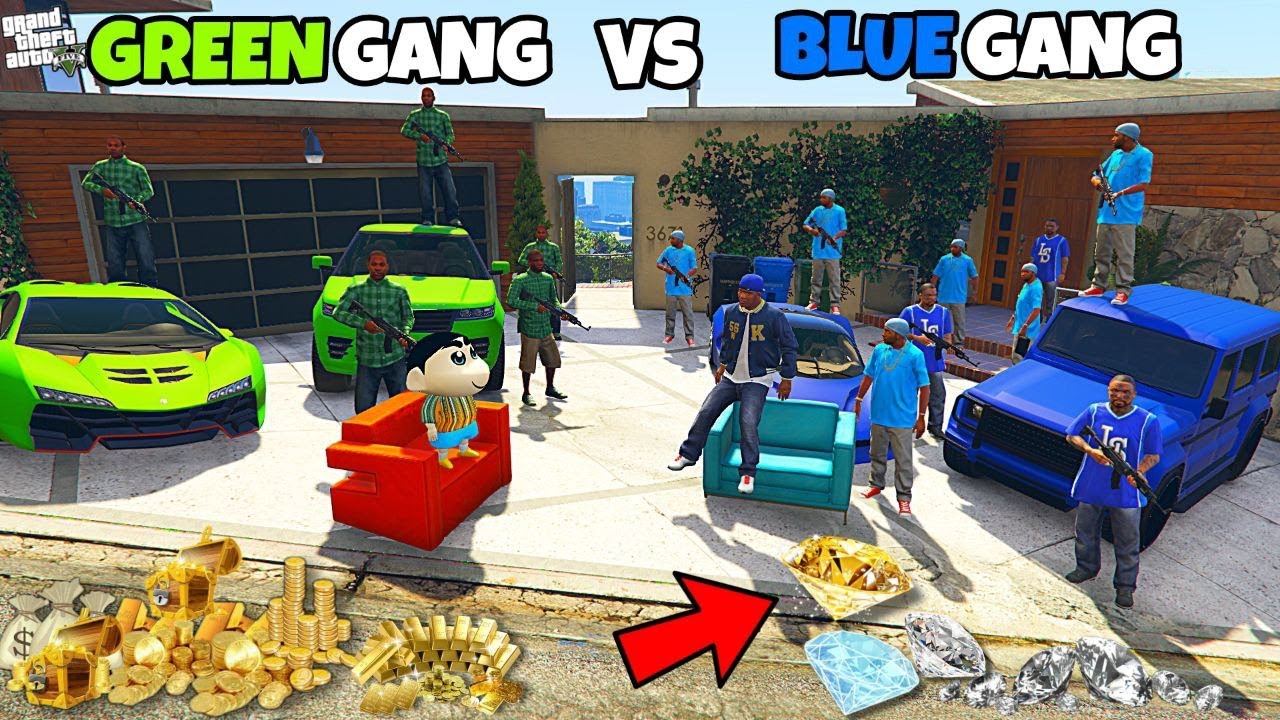 Franklin Blue Gang VS Shinchan Green Gang Fight In GTA 5 - YouTube