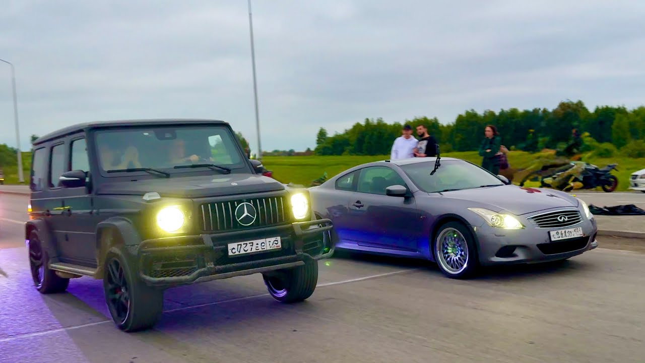 Infiniti G37 против G63 AMG и Golf R + Dodge Challenger 5.7 R/T v ...