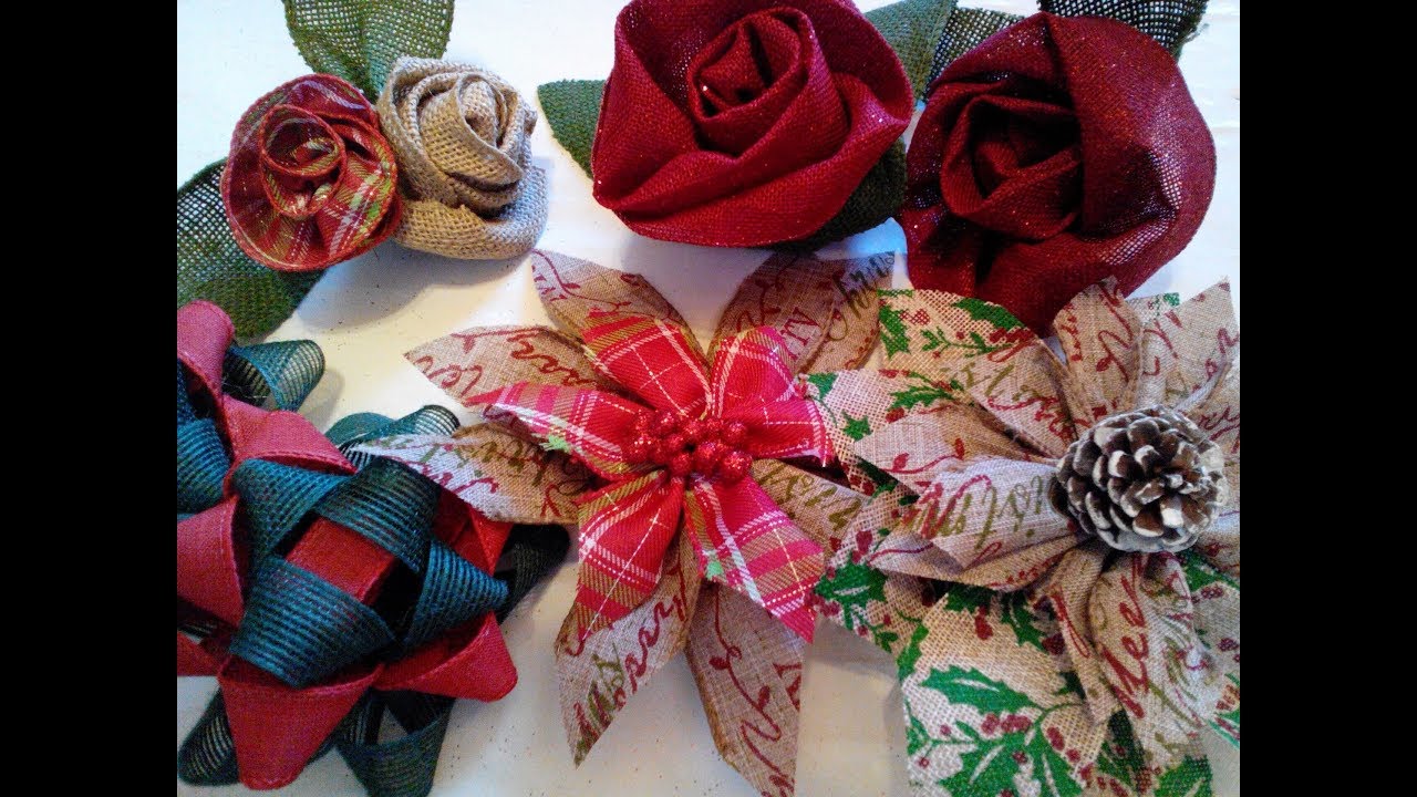 Christmas Bow/Flower making tutorial using Ribbon from Dollar tree ...