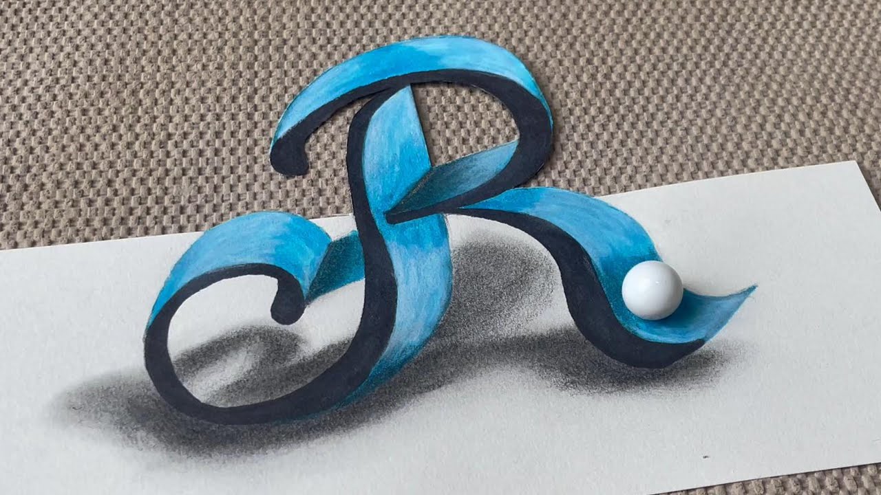 Amazing 3D Letter 'R' Drawing with Realistic Effects - YouTube