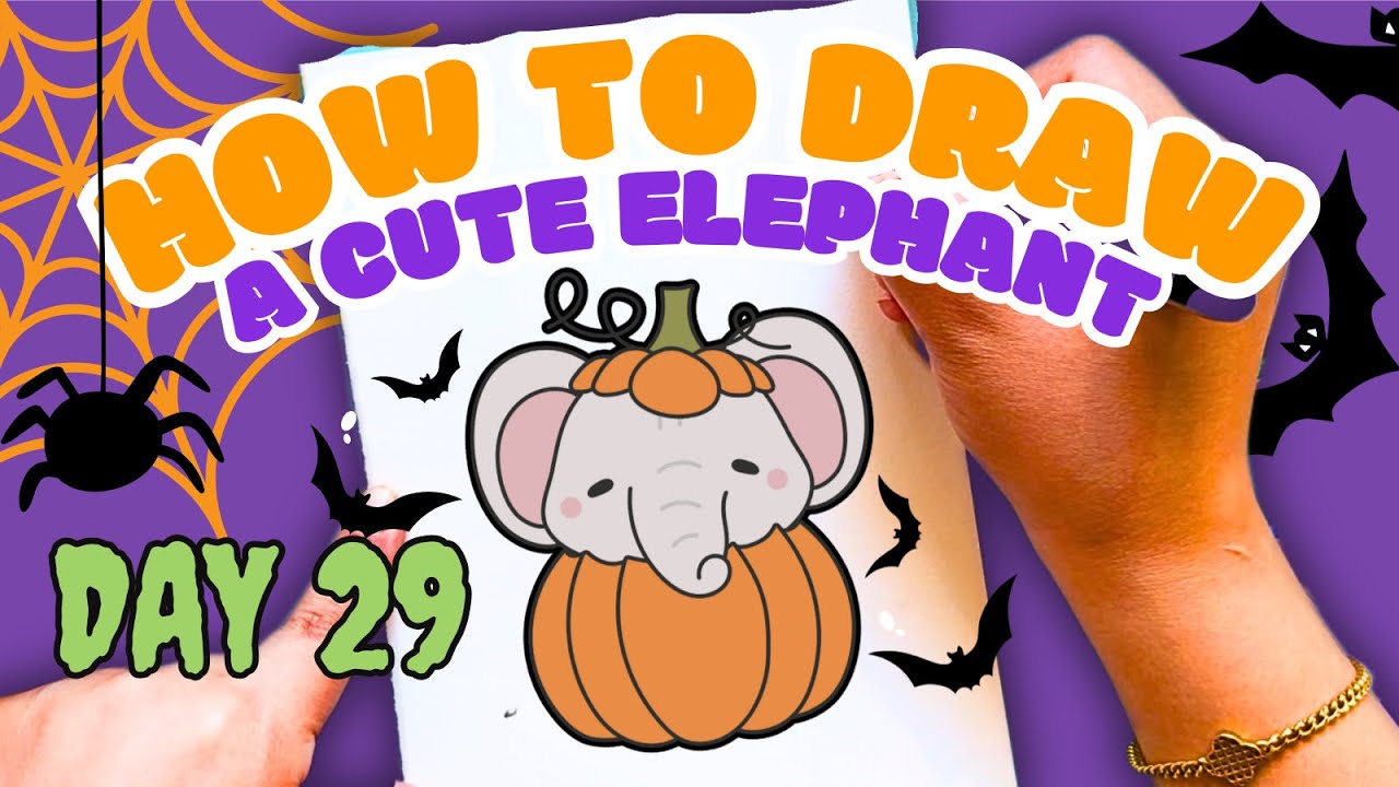 How to Draw a Cute Elephant in a Pumpkin - Halloween Drawing Challenge ...