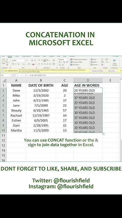 Microsoft Excel Tutorial: Concatenation in Microsoft Excel - YouTube