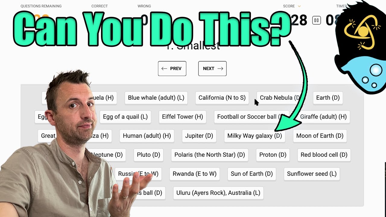 Ranking Smallest to Largest in This Very Hard Science Quiz - YouTube