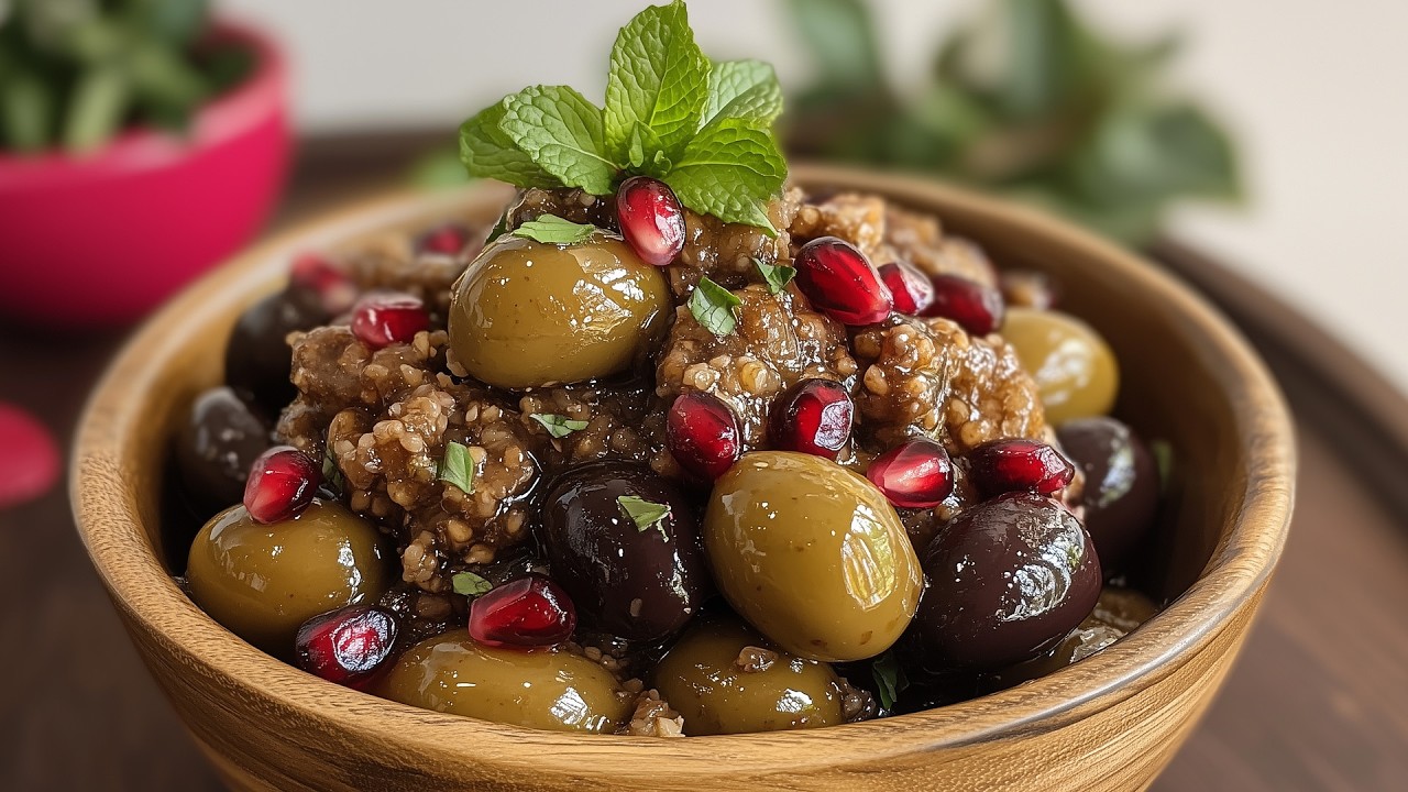 A healthy olive and pomegranate condiment| colorful Marinated Olives ...