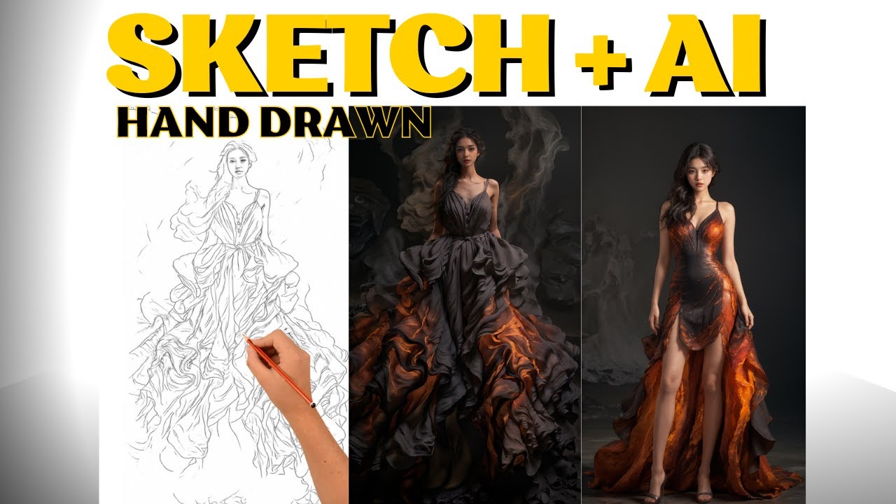 AI Crafts Artistry: Transforming Hand Drawing into a Vibrant Lava Dress ...