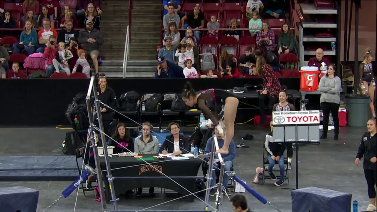 2019 DU Gymnastics vs. Oklahoma - Alexandria Ruiz - Bars (9.875) - YouTube
