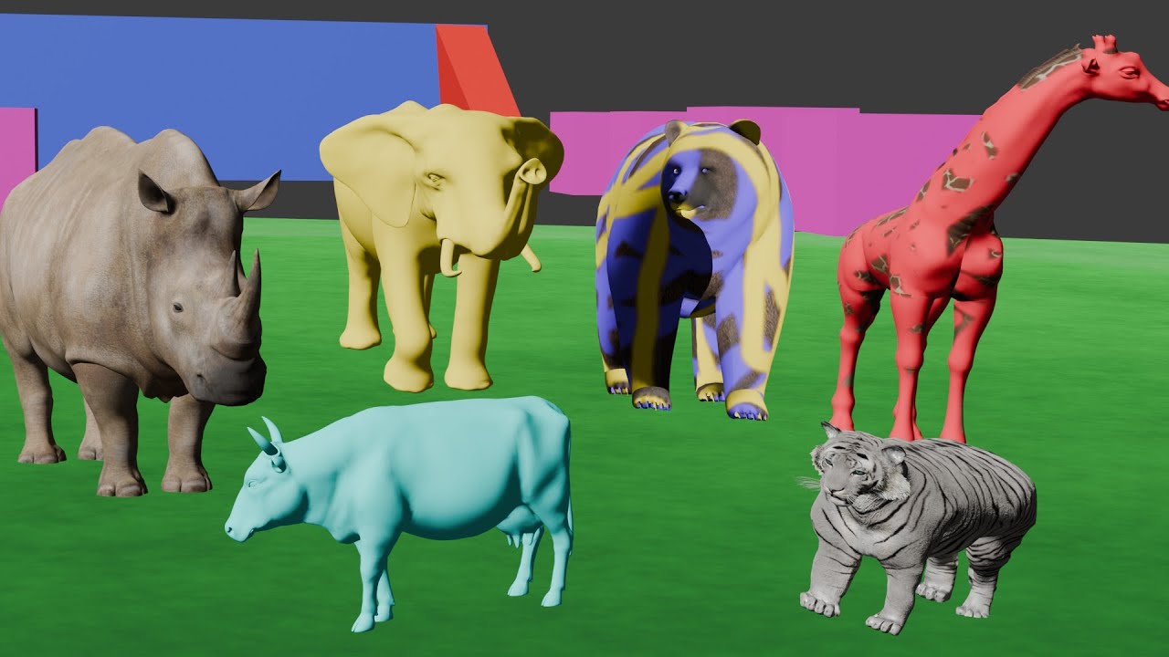 tiger cow elephant gorila animals fountian video - YouTube