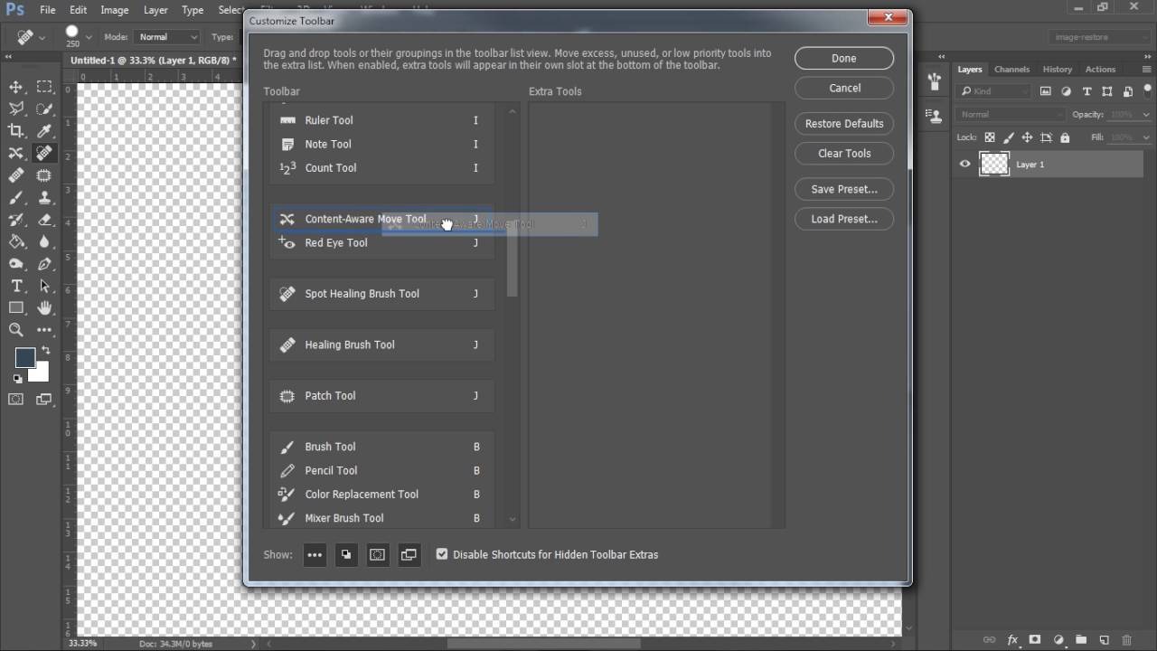 Customize the Photoshop toolbar for photo restoration - YouTube