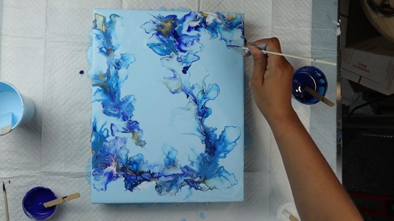 Gorgeous Blue on Blue Acrylic Dutch Pour on Wood | Pour Painting - YouTube
