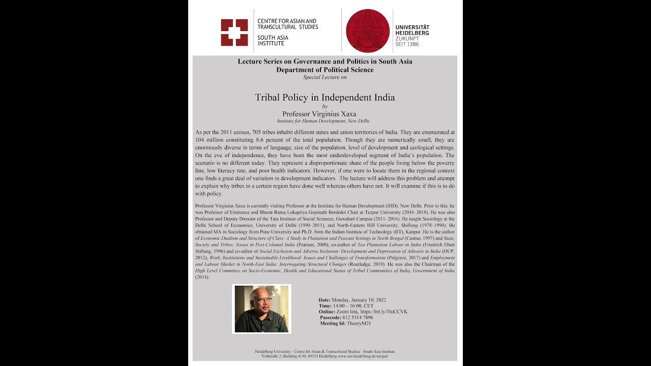 Tribal Policy in Independent India | Professor Virginius Xaxa. #india # ...
