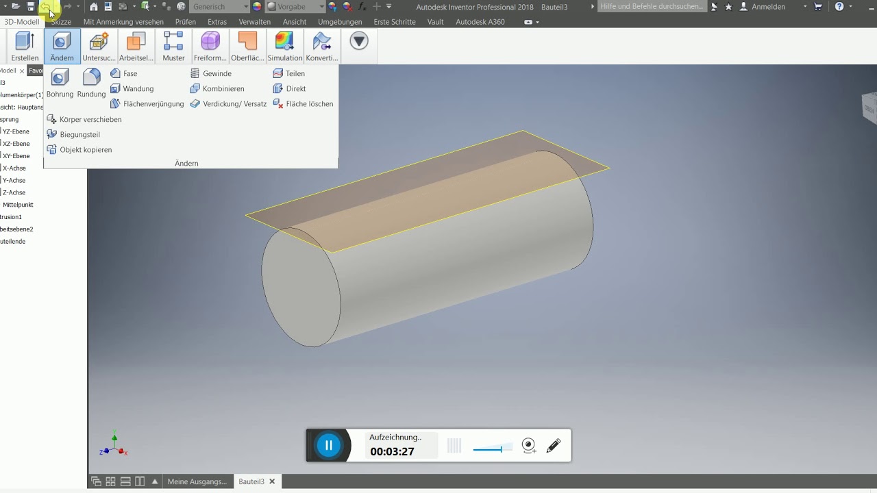 [ANDREEs] Inventor 2018 - Tutorial 9 - Arbeitsebenen - YouTube