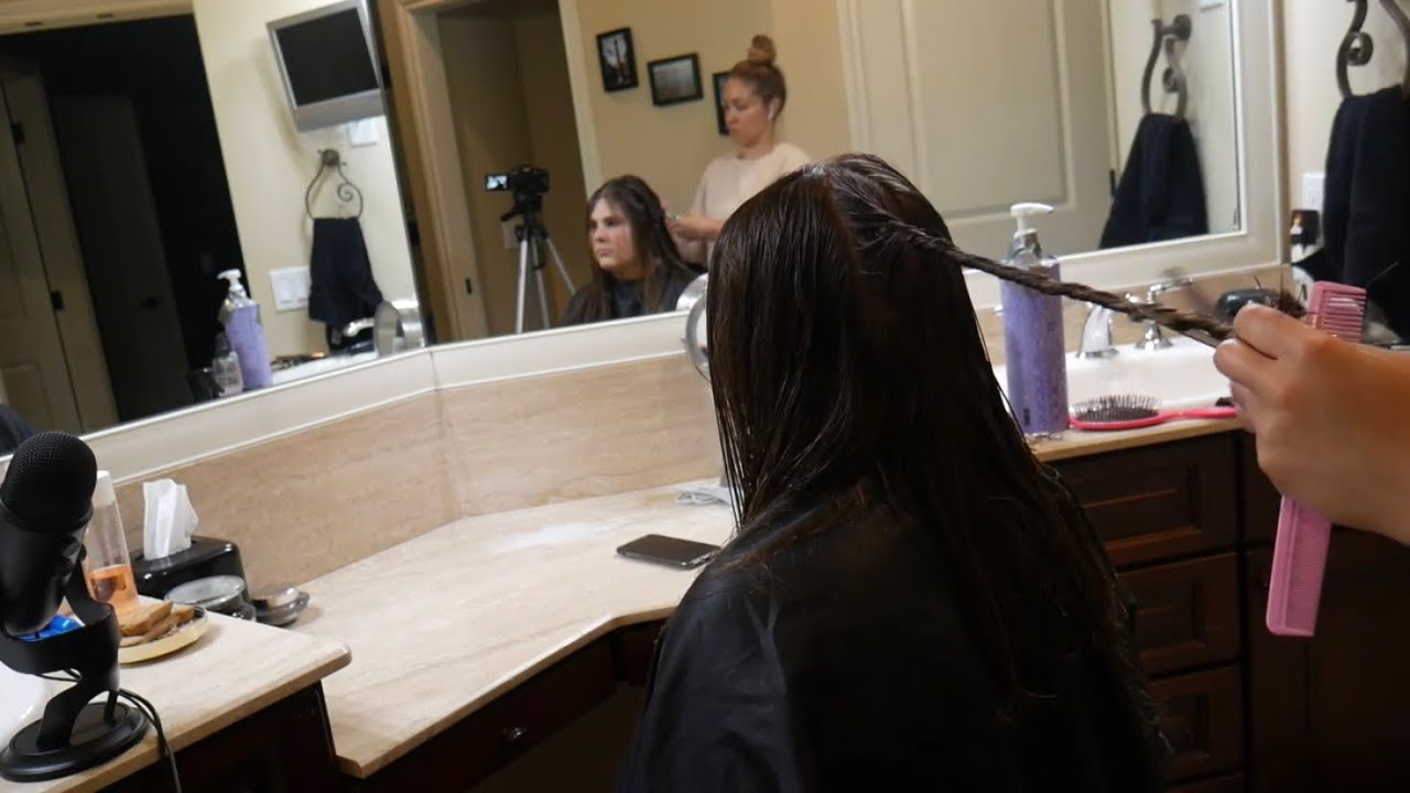 ASMR Hair Brushing & Haircut w/ Spray Sounds (7+ inches cut) - YouTube