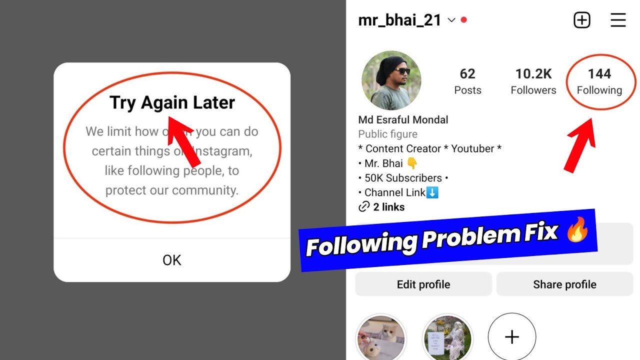 Instagram following problem | Instagram try again later problem | 100% ...