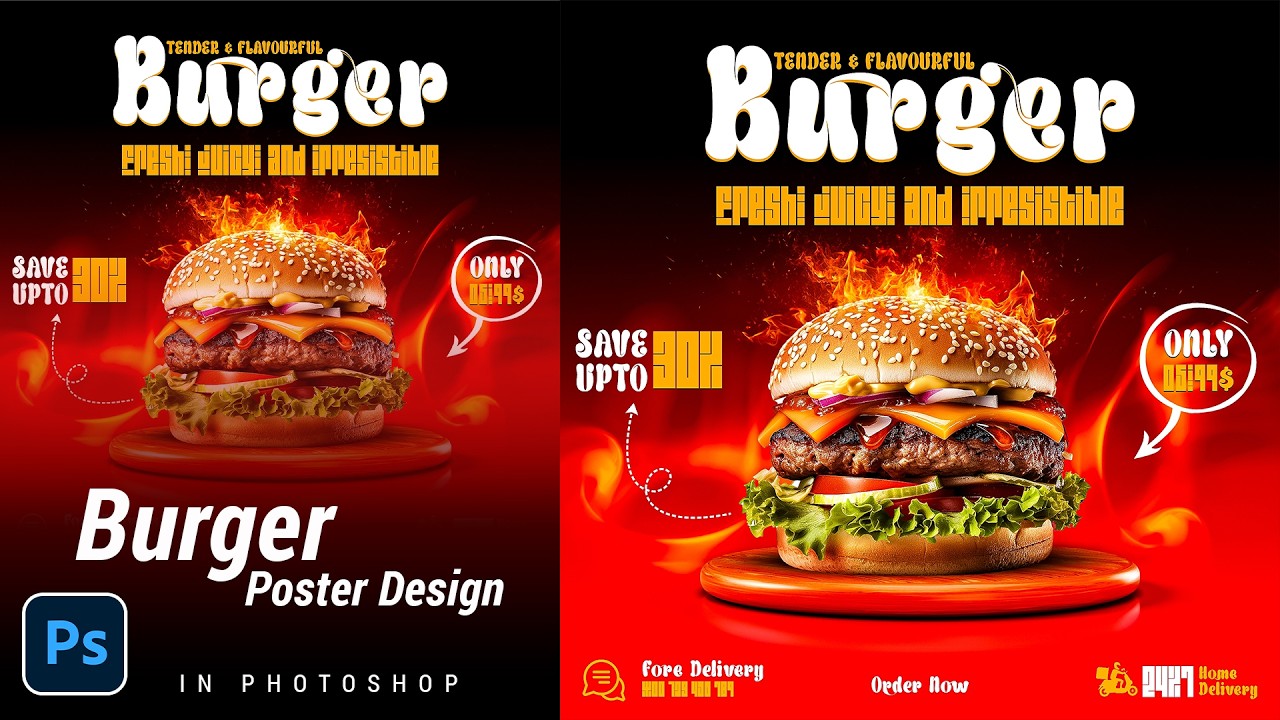How to Make a Delicious Burger Poster for Social Media | Step by Step # ...