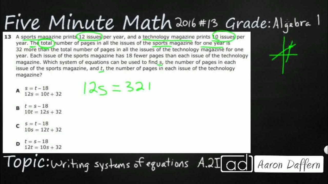 Algebra 1 STAAR Practice Writing Systems of Equations (A.2I - #1) - YouTube