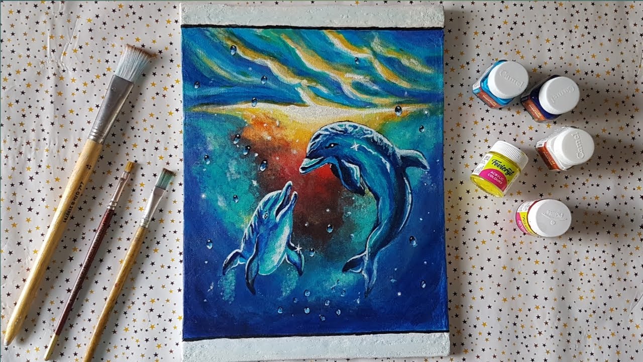 step by step dolphin painting for beginners with acrylic colours study ...