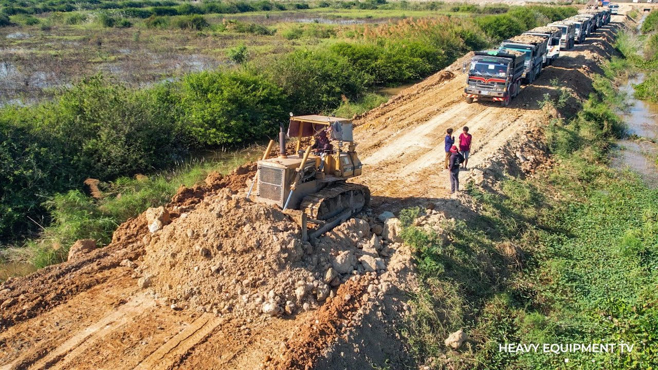 Amazing! Komatsu Bulldozer Push dirt for Building New Road with Dump ...