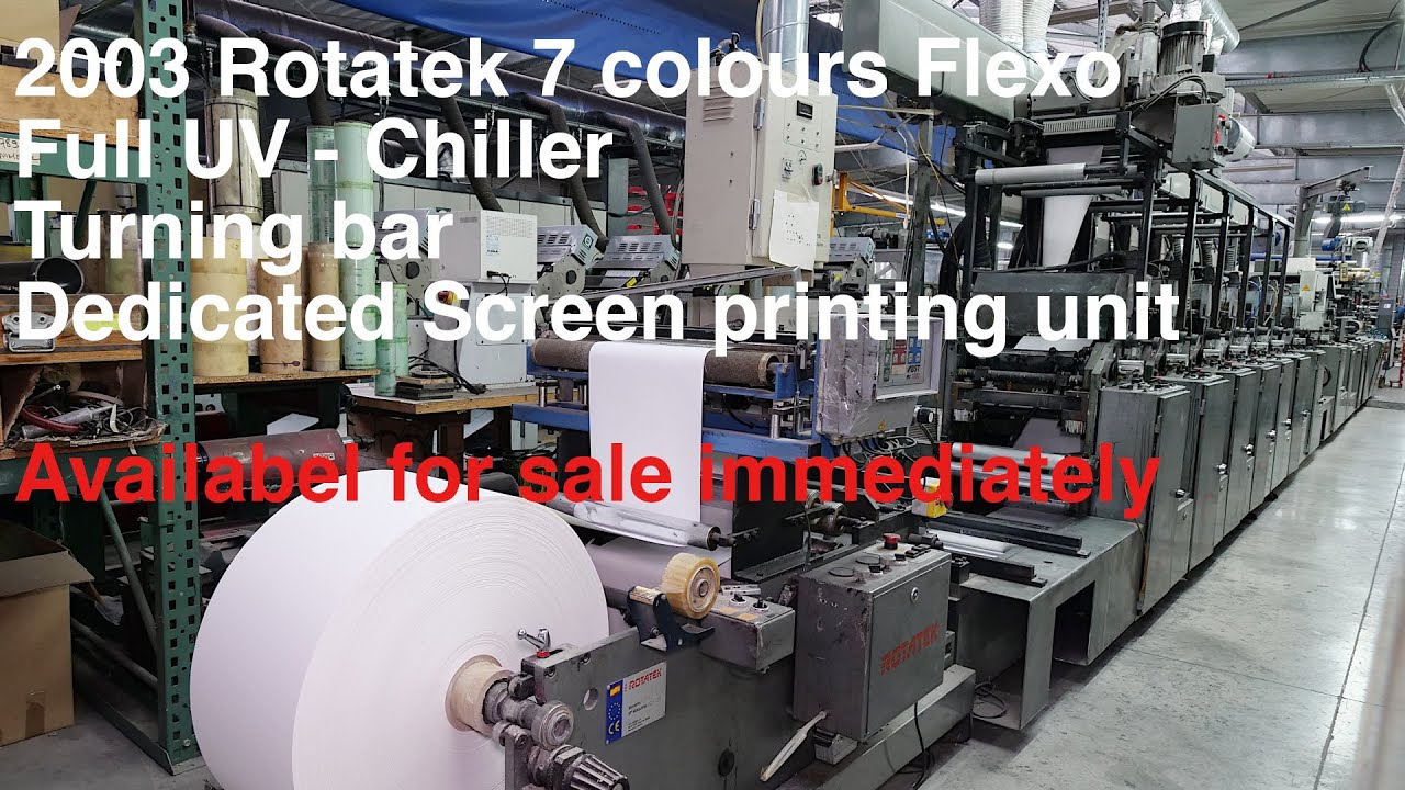 2003 Rotatek 7 colours Flexo with Screen printer - laminator - turning ...
