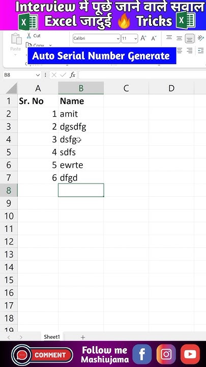 Automatic serial number genrate in Excel #exceltips #shorts - YouTube