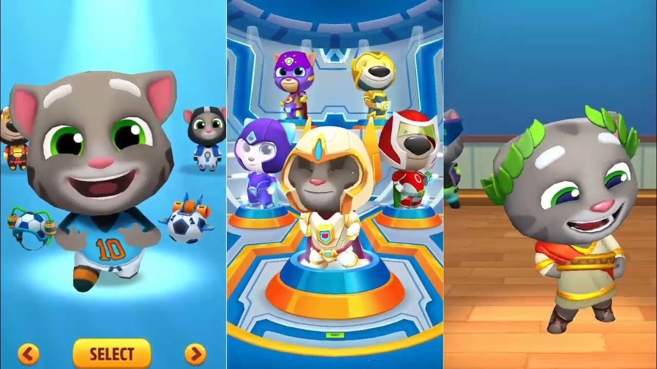 Talking Tom Gold Run Football Tom vs Hero Dash Platinum Tom vs Time Rush Roman Tom Chase Boss ...