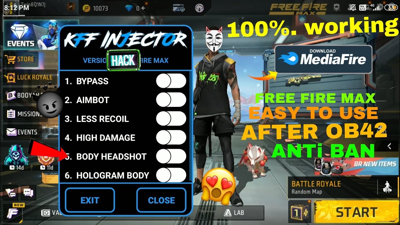 free fire Max mod menu injector work after OB42 update ll body headshot ...