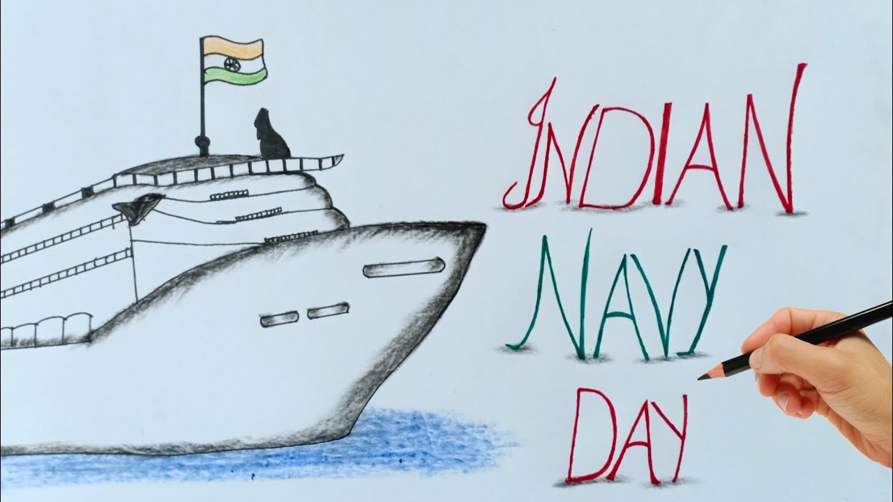 Indian Navy Day Drawing || How To Draw Indian Navy Day Poster || Navy ...