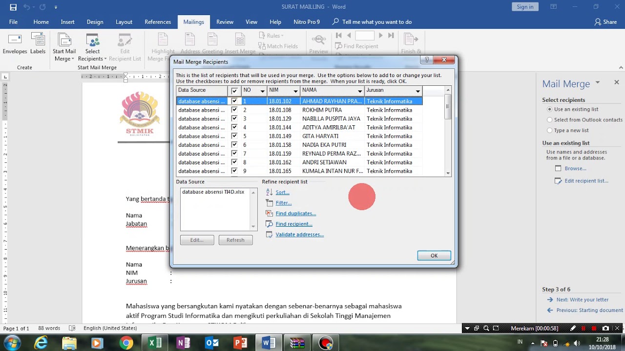 Tutorial Mailing Marge di Microsoft Word - YouTube
