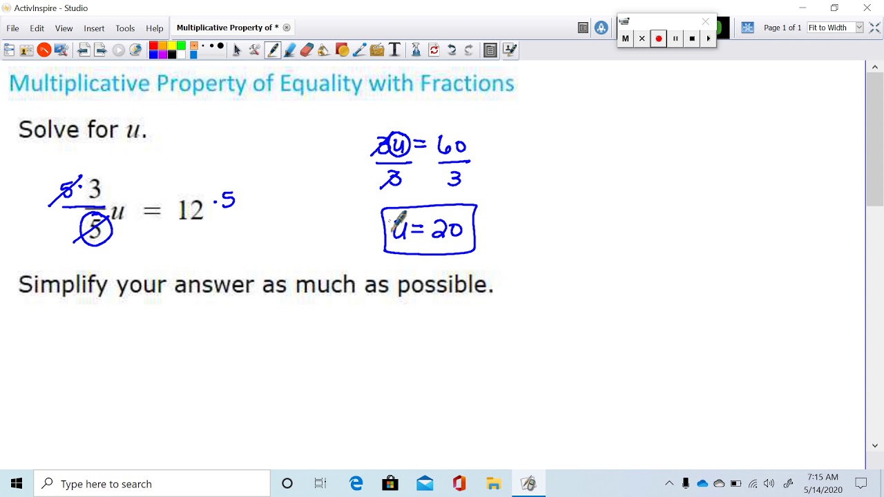 Multiplicative Property Of Equality With Fractions YouTube Multiplicative Property Of Equality With Fractions YouTube