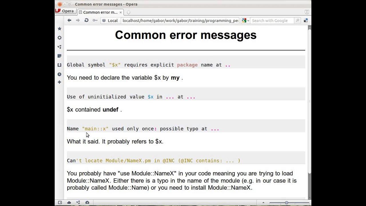 Beginner Perl Maven tutorial: 2.2 - Common errors - YouTube