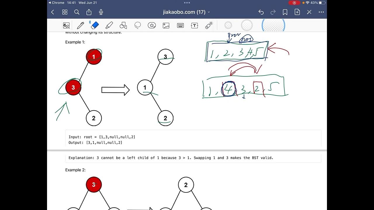 贾考博 LeetCode 99. Recover Binary Search Tree - YouTube