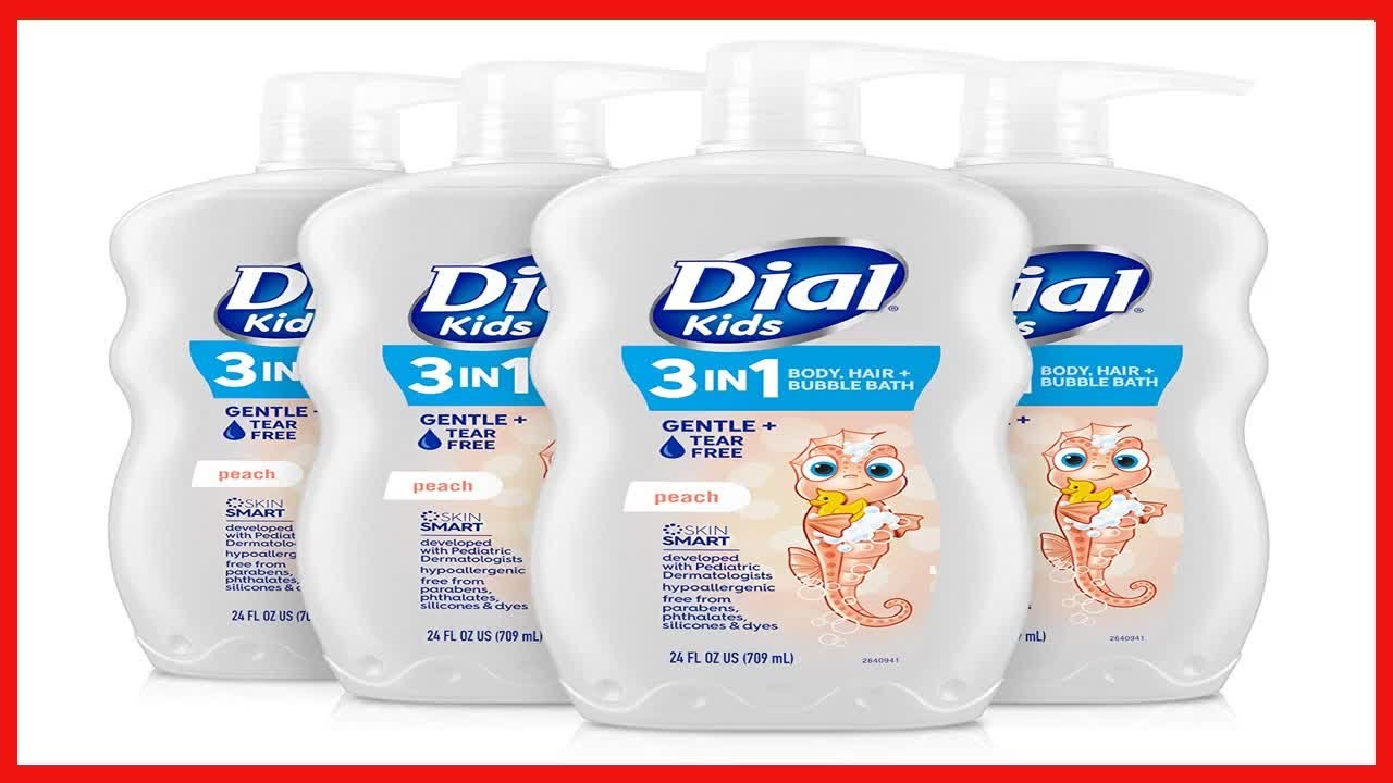 Dial Kids 3-in-1 Body + Hair + Bubble Bath, Peach, 24 fl oz (Pack of 4 ...
