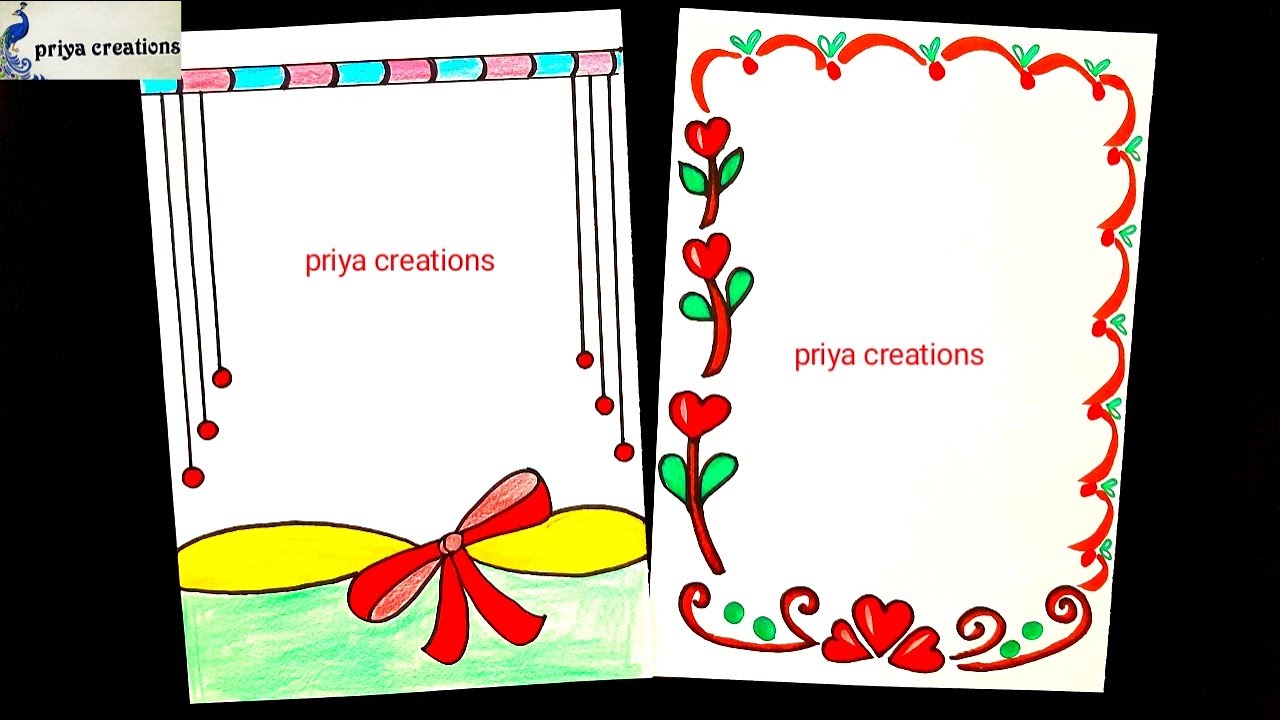 Ribbon Border Design /How To Draw Ribbon /Border Design For Project ...