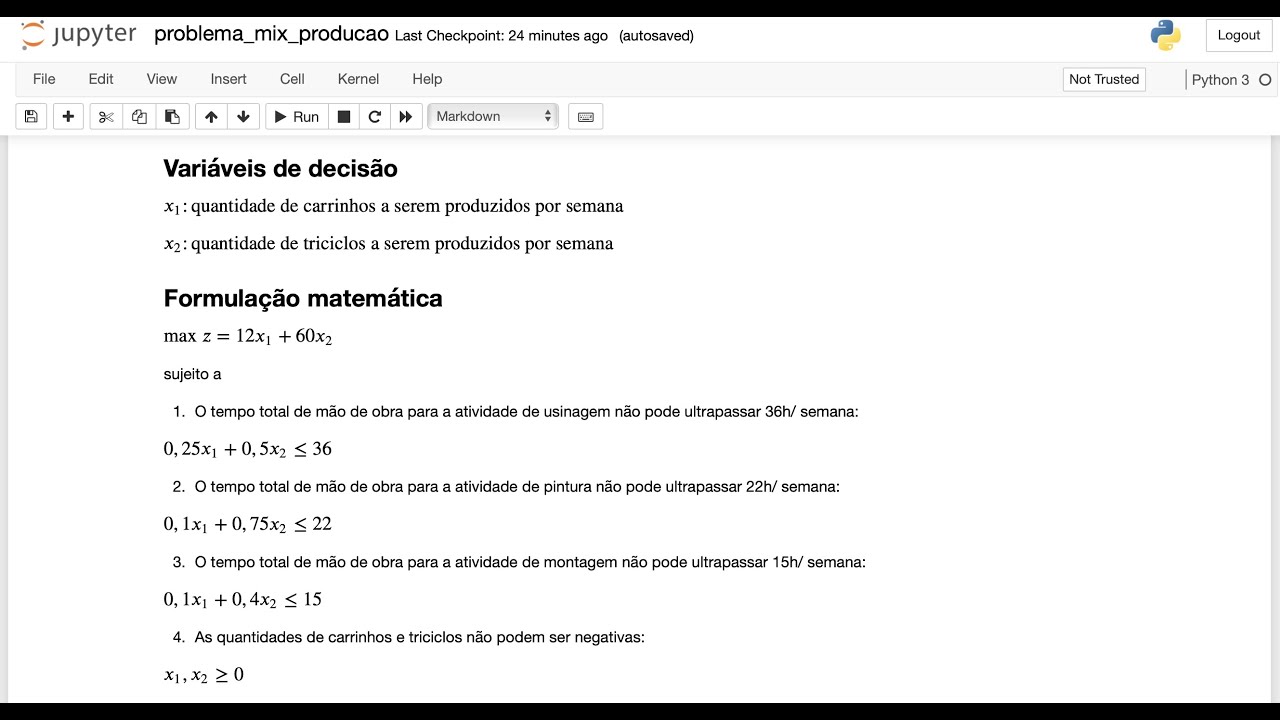 Pyomo - Modelando o problema do mix de produção - YouTube