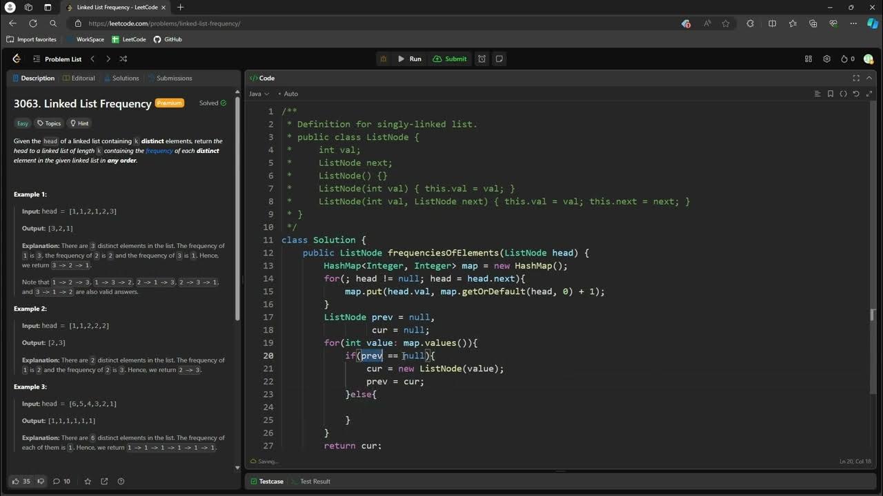 #LeetCode 3063 | Linked List Frequency #Java - YouTube