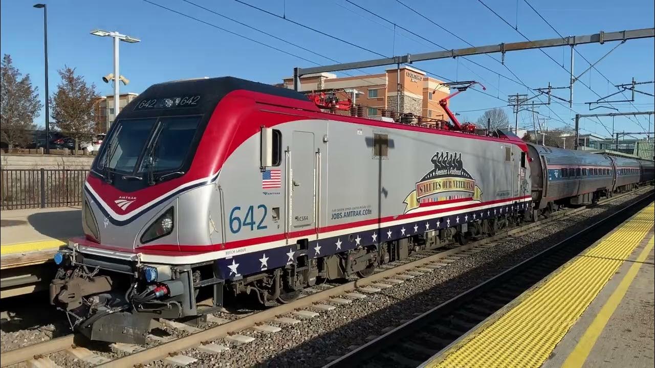 Amtrak Siemens ACS-64 642 Veterans Unit Powers Northeast Regional Train 171 @ Route 128 (3/1/24 ...