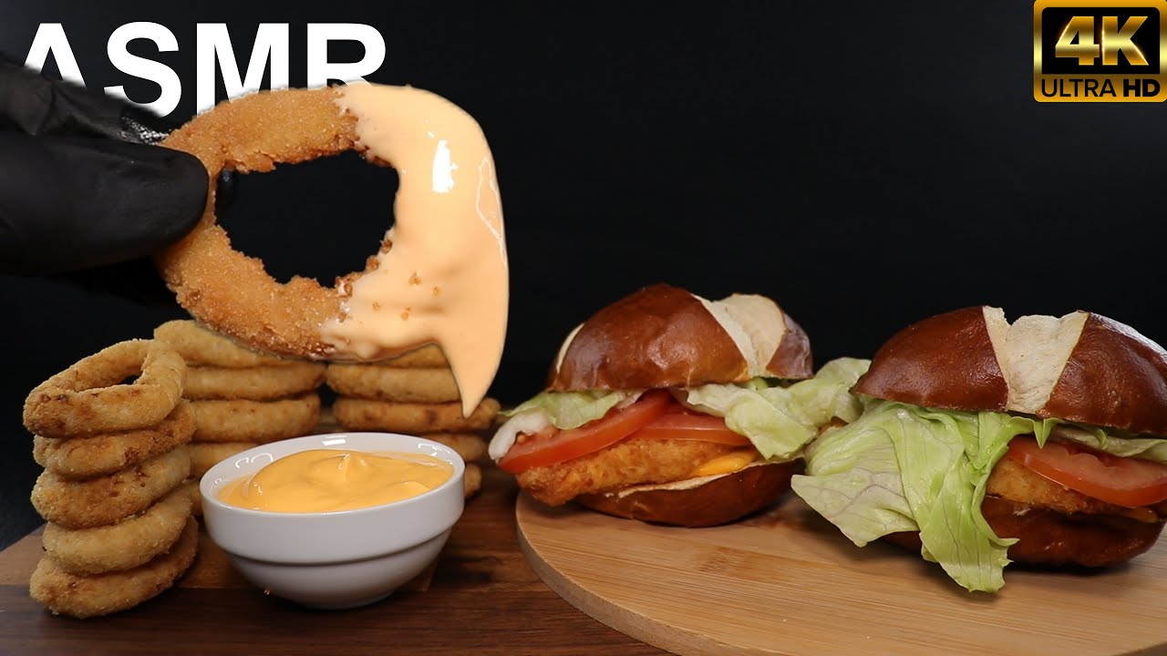 ONION RINGS, PRETZEL SANDWICH, CHICKEN, MUKBANG, ASMR - YouTube