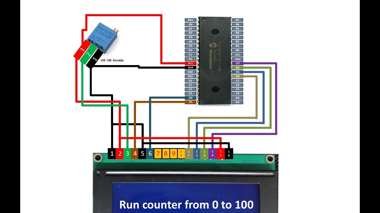 PIC16F877A Interface with 20x4 LCD (JHD204A) | Run Counter from 0 to ...