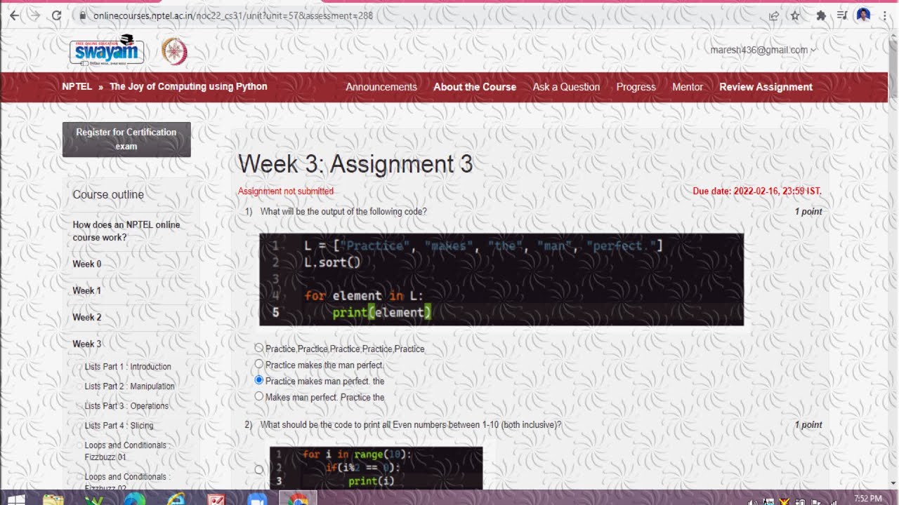 Nptelweek3assignment Youtube