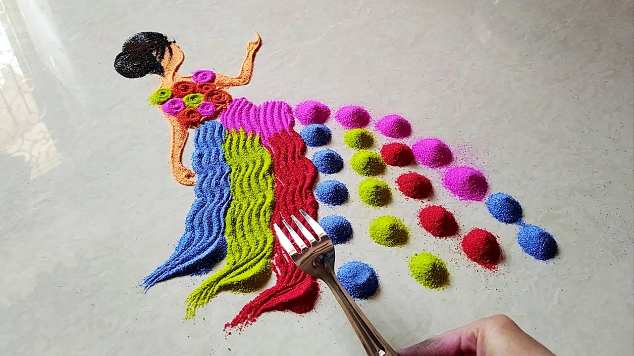 Very easy women's day rangoli | महिला दिन रांगोळी | beautiful girl ...