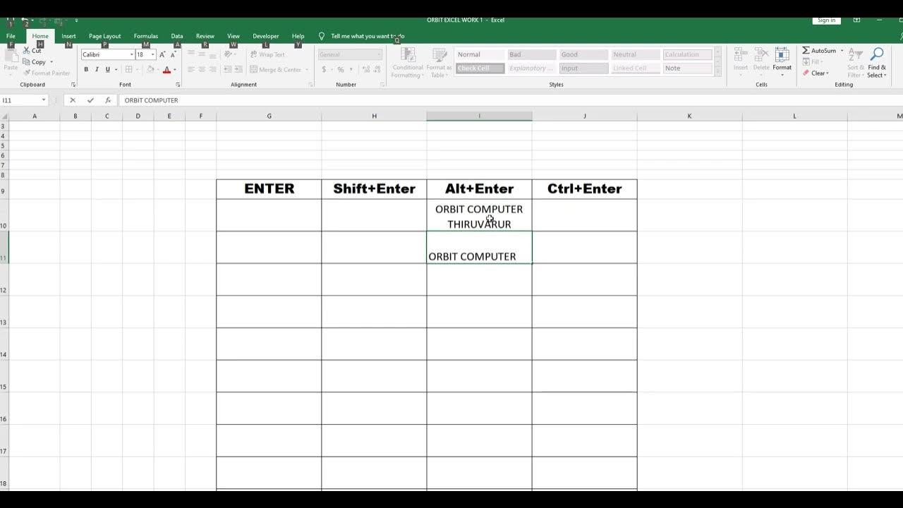 ENTER KEY IN EXCEL #excel #exceltips @orbitcomputereducation75 - YouTube