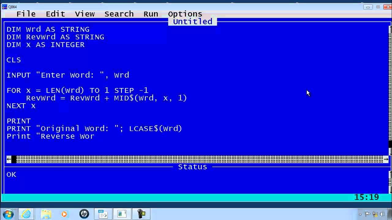 QBasic Tutorial 23 - Palindrome Program - QB64 - YouTube