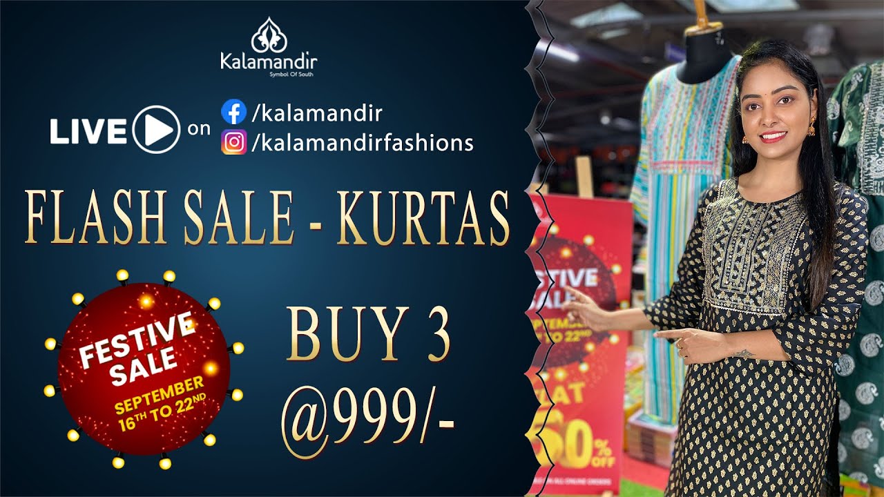 Kalamandir Festive Sale : FLASH SALE - Kurtas buy 3 @999/- | Kurtas ...