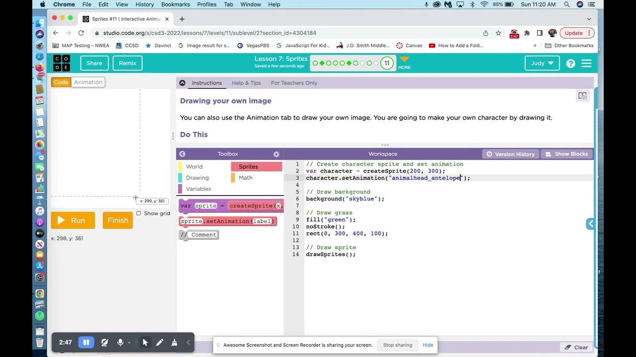code.org Lesson 7 , level 11 Unit 3 answers explained. Animations and ...